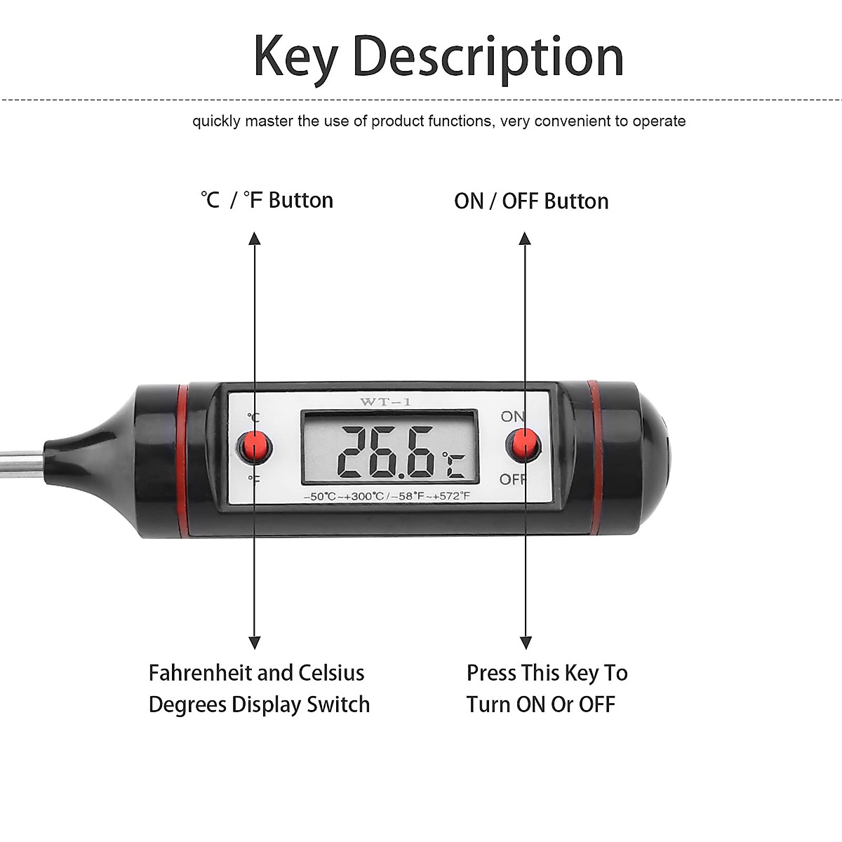 Probe Digital Thermometer,Instant Read Cooking Thermometer,Food Electronic Temperature Gauge Tester,Fahrenheit And Celsius Degree Display Switch,High Accuracy,for BBQ Food liquid Meat Temperature Test