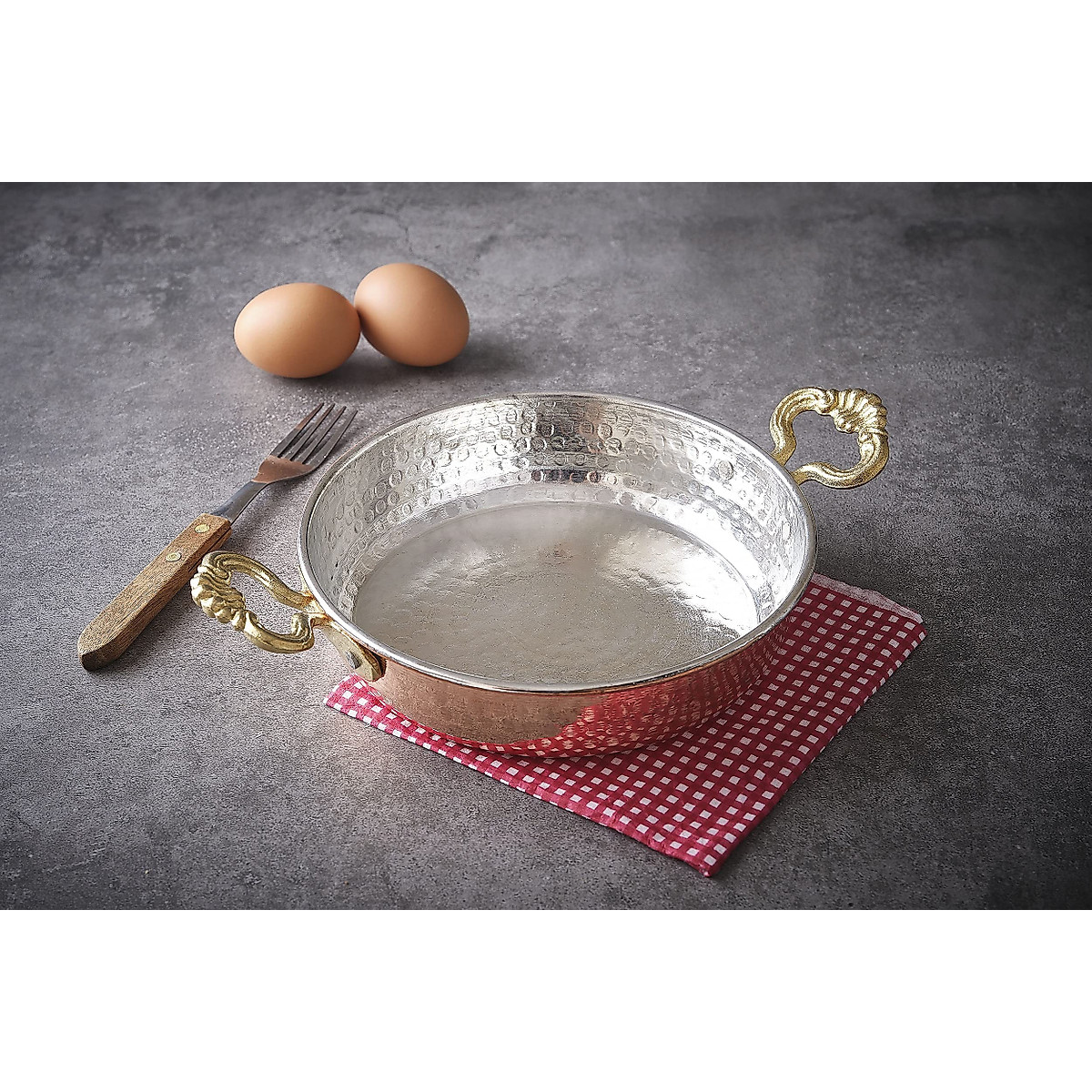 DESTALYA Copper Pan 7.08'' Hammered Handmade Authentic Red Copper Skillet with Metal Handles for Cooking Egg Omelet Frying Pot Stove Top Turkish Sahan 18 cm