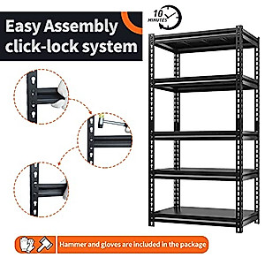 REIBII Garage Shelving Heavy Duty Storage Shelves Loads 1690 LBS, Garage Storage Shelves Adjustable Metal Shelving Heavy Duty Metal Shelves for Garage,Basement 32" W x 17" D x 72" H,Black