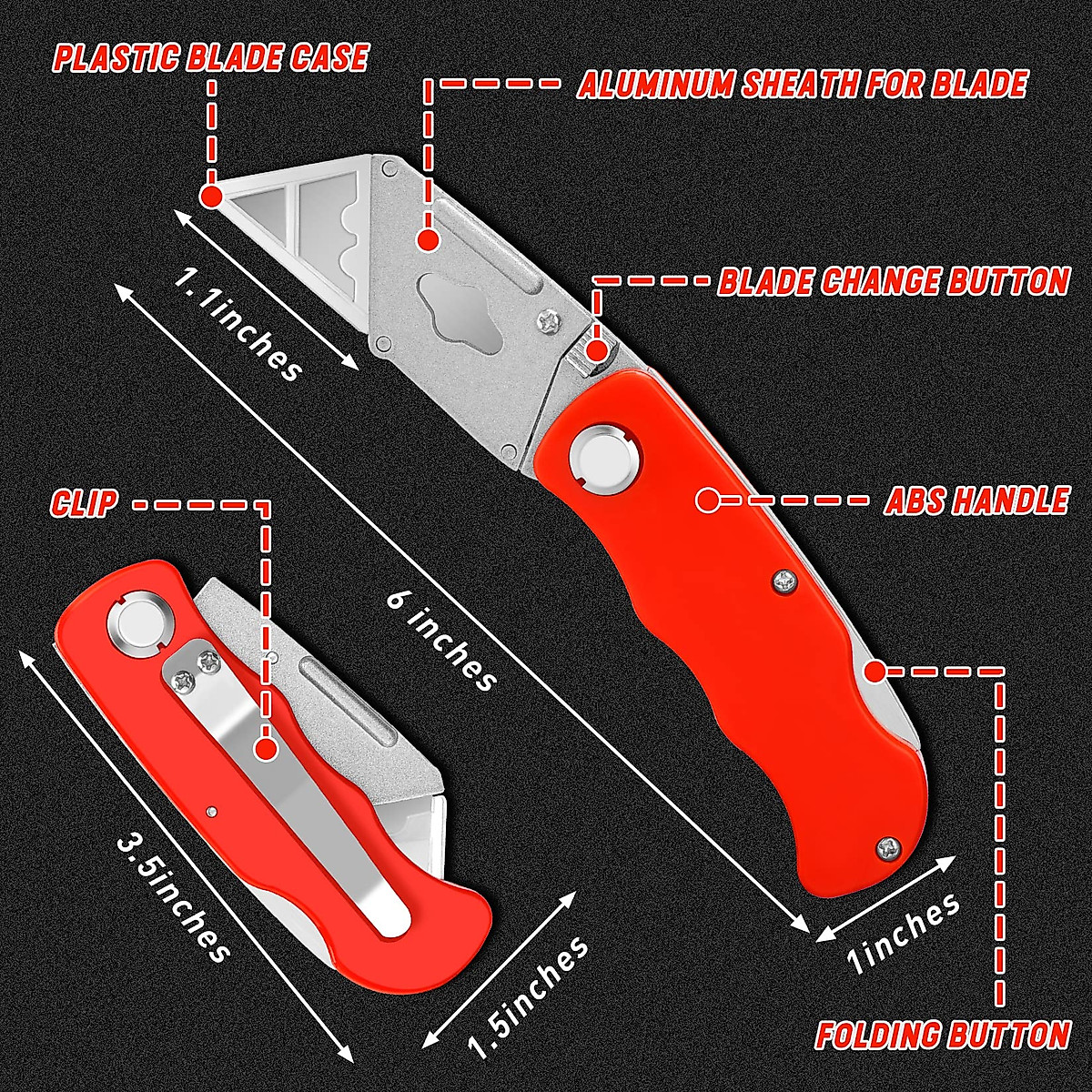 JETMORE 4 Pack Folding Utility Knife with Extra 10Pcs Blades, Box Cutters for Home, Office, Warehouse, Durable Razor Knife, Box Knife, Box Opener, Small Box Cutter with Clip, Navajas de Trabajo