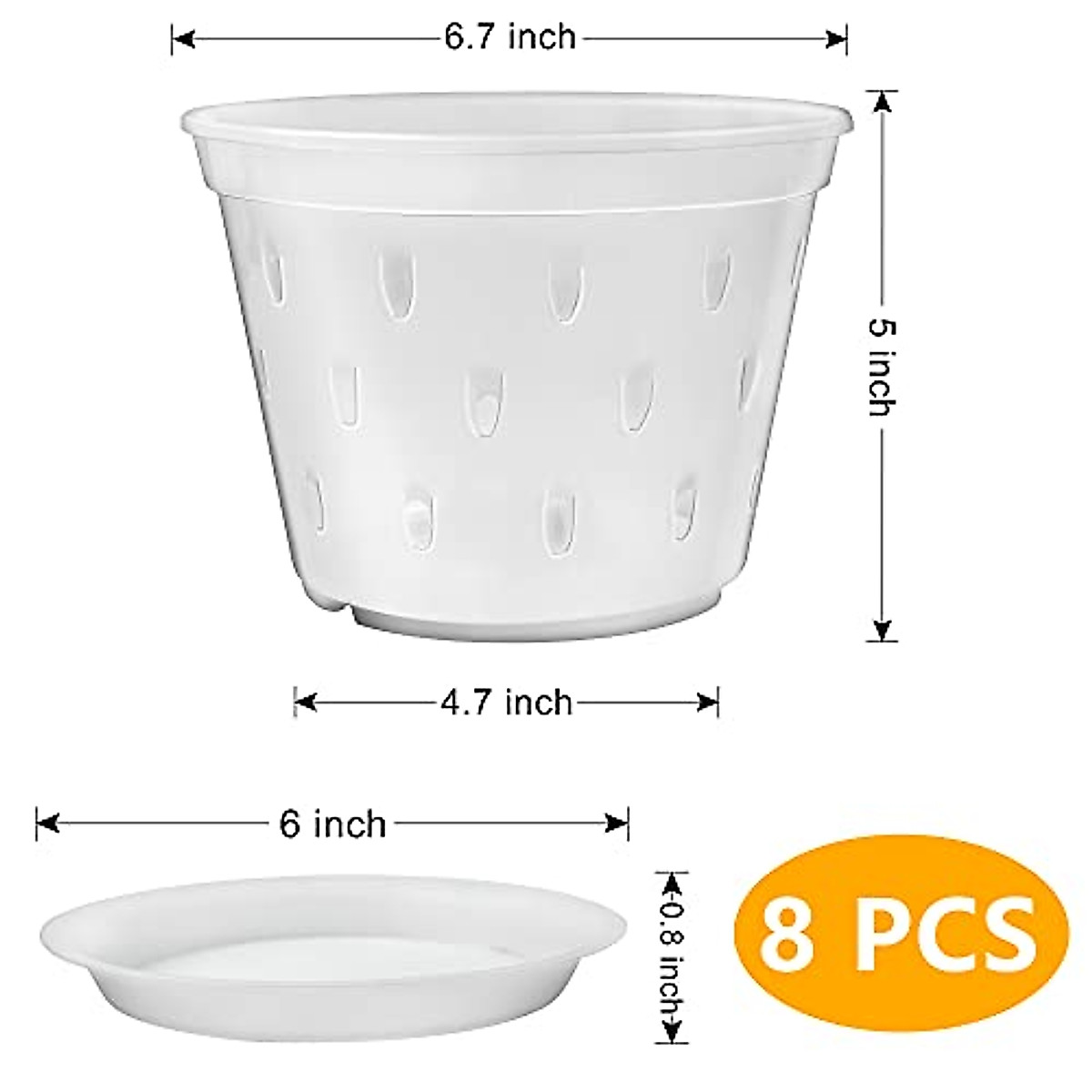 Lanccona Orchid Pot, 7 Inch 8 Pack Orchid Pots with Holes and Saucers, Clear Plastic Plant Pot Indoor