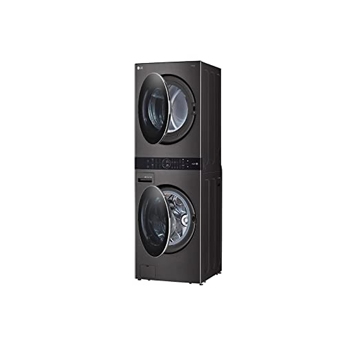 LG WKGX201HBA 27 Inch Smart Gas Single Unit WashTower with 4.5 cu. ft. Washer Capacity, 7.4 cu. ft. Dryer Capacity, TurboWash™360° Technology, LG ThinQ® Technology, AI Fabric Sensor, Black Steel
