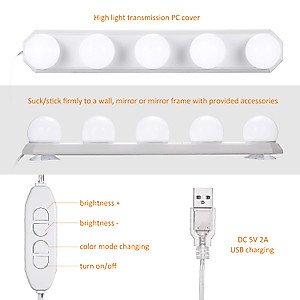 Tomshine LED Vanity Lights for Mirror 5 Bulbs 3 Color Modes Brightness Dimmable 4W USB Power Makeup Cosmetic Table Dressing Light for Bathroom Dressing Room Christmas Gift