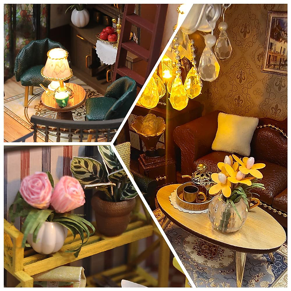 Fsolis Mini House Kit, DIY Miniature Dollhouse Kit 3D Wooden Puzzle Model Building Project Tiny Modern House 2 Stories Hobbies for Men Women Teens Adult