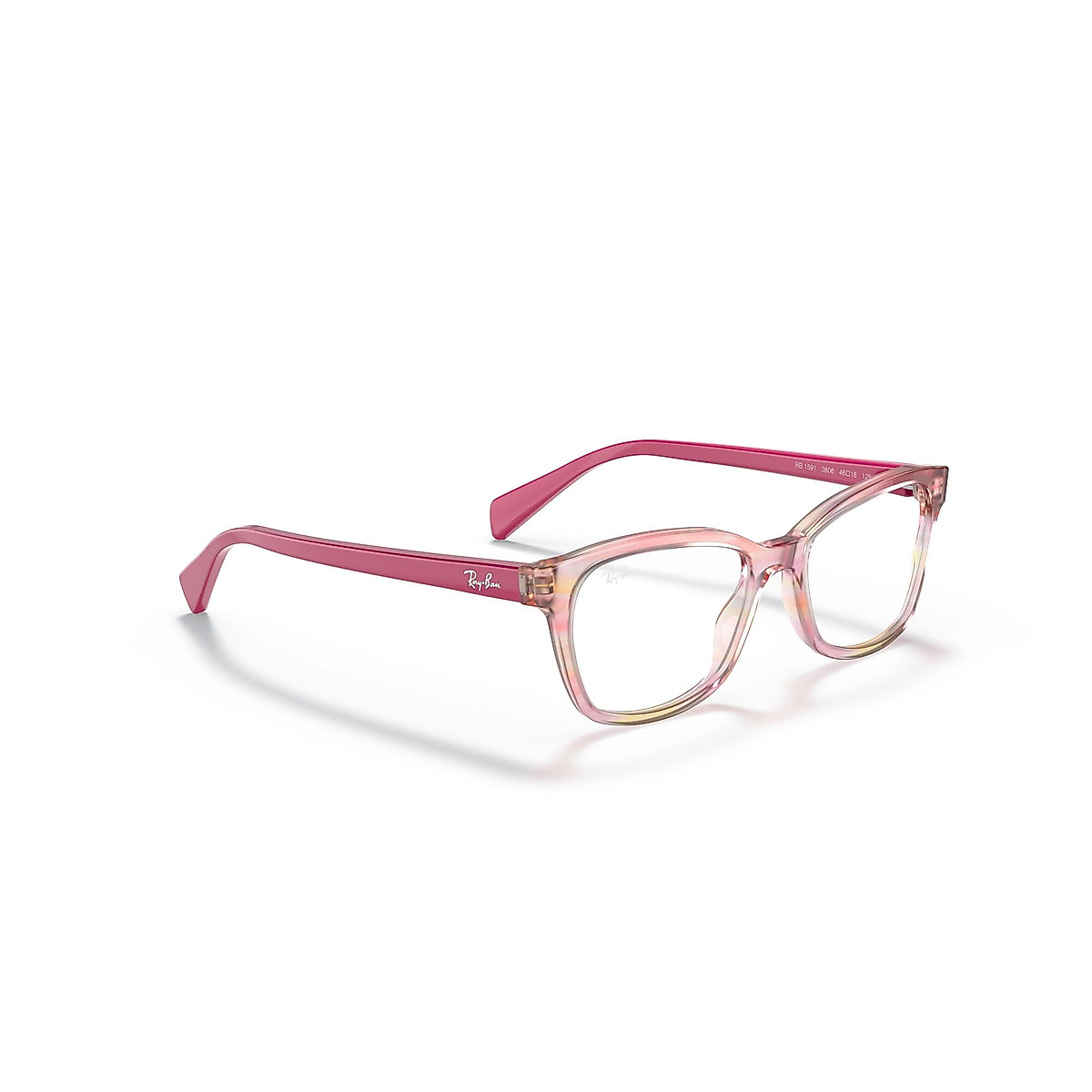 Ray-Ban Junior Girls' RY1591 Square Prescription Eyeglass Frames, Fuchsia Striped Multicolor/Demo Lens, 46 mm