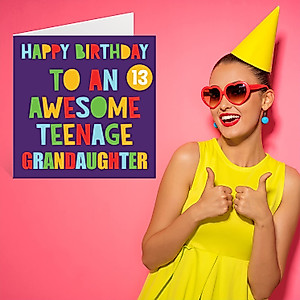Stuff4 Fun 13th Birthday Cards for Granddaughter - Awesome Teenage Granddaughter 13 - Happy 13th Birthday Card from Grandma Grandpa Nanny, 5.7 x 5.7 Inch Thirteen Thirteenth Bday Greeting Cards Gift