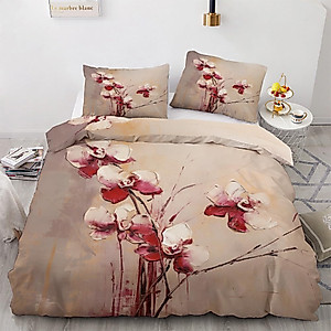 OmErsa Ultra Soft and Non-Iron Brushed Microfiber Flower Queen Size Duvet Cover Sets - Floral Watercolor Bedding Set with Quilt Cover & 2 Pillowcases, Zipper Closure