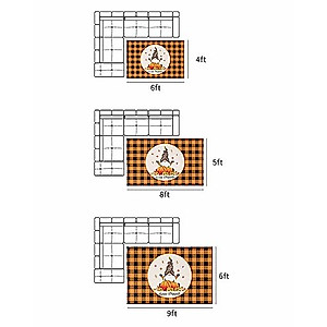 Outdoor Patio Rugs Pumpkin Sunflowers Fallen Leaves Outdoor Area Rug Orange Checkered Non-Slip Backyard/Camping RV Rug/Deck/Porch Rug Front Door Floor Mat Carpet,5x8ft,