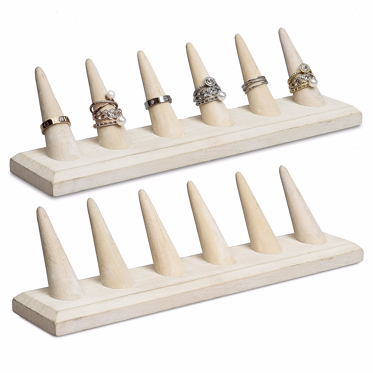 MOOCA 2 Pcs Set Finger Ring Stand Jewelry Display Holder Showcase Display Stands, 11 x 2 1/4 x 2 3/4, Wash White Color