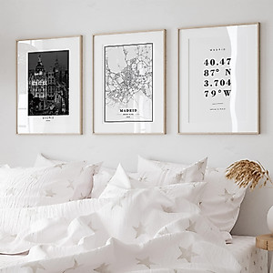 Dear Mapper Madrid Spain View Abstract Road Modern Map Art Minimalist Painting Black and White Canvas Line Art Print Poster Art Print Poster Home Decor (Set of 3 Unframed) (12x16inch)