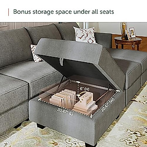 HONBAY Modular Sectional Sofa Bed with Ottomans U Shape Modular Couch Sectional Sleeper Modular Sofa with Storage Seats, Grey