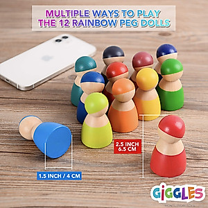 Wooden Rainbow Stacking Toy Playset – 6 Colorful Stacking Blocks & 12 Wooden People, Rainbow Baby Toy, Rainbow Stacker & Brain Development – Rainbow Toy & Puzzle Montessori Rainbow