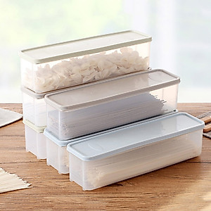 Durable Strip Plastic Storage Box Refrigerator Food Container Dry Food Keepers Organizer Spaghetti Box Cutlery Chopsticks Storage Boxes For Noodle, Cereal, Flour, Sugar, Rice, Snacks (Light Blue)