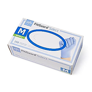 Medline FitGuard Select Powder-Free Nitrile Violet Blue Exam Gloves with Textured Fingertips, Size Medium, Box of 250