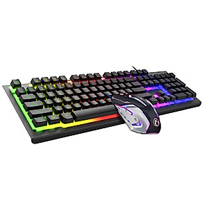 axGear Gaming Keyboard and Mouse Combo USB Wired Floating Keyboard Quiet Ergonomic with RGB Light