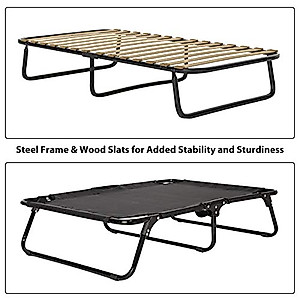 Giantex Folding Rollaway Bed with Mattress for Adults, Cot Size Portable Guest Bed with Memory Foam Mattress for Bedroom Office, Fold up Bed with Steel Frame & Wood Slats, Easy Storage, Made in Italy