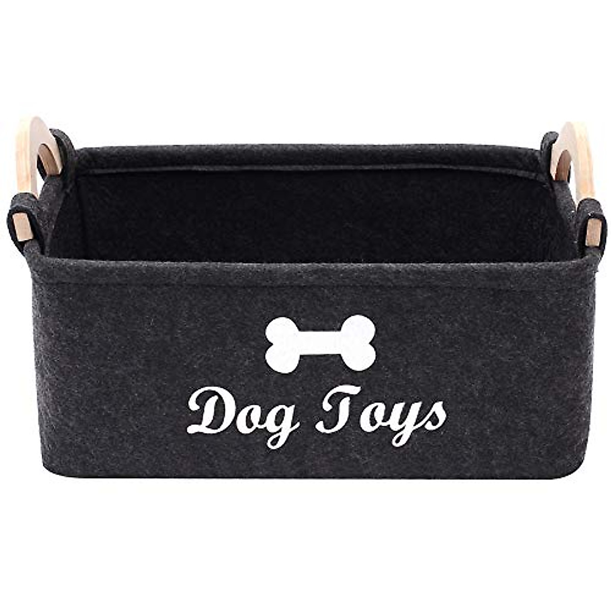 Xbopetda Fiber Soft Felt Dog Storage Basket Bin Organizer - with Wooden Handle - Pet Supplies Storage Basket/Bin Kids Toy Chest Storage Trunk-Dark Grey