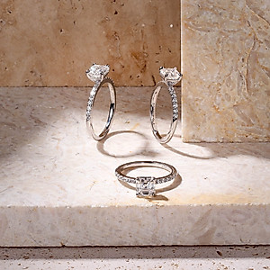 SMILEST 1.0ct Moissanite Side Stone Engagement Ring for Women, Brilliant D Color VVS1 Clarity Asscher Cut Lab Created Diamond Wedding Ring 18K White Gold Plated 925 Sterling Silver Moissanite Rings