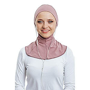 Headphone Hijab, Cotton Under Scarf Tube Cap, Ready to wear Muslim Accessories for Women (Powder)
