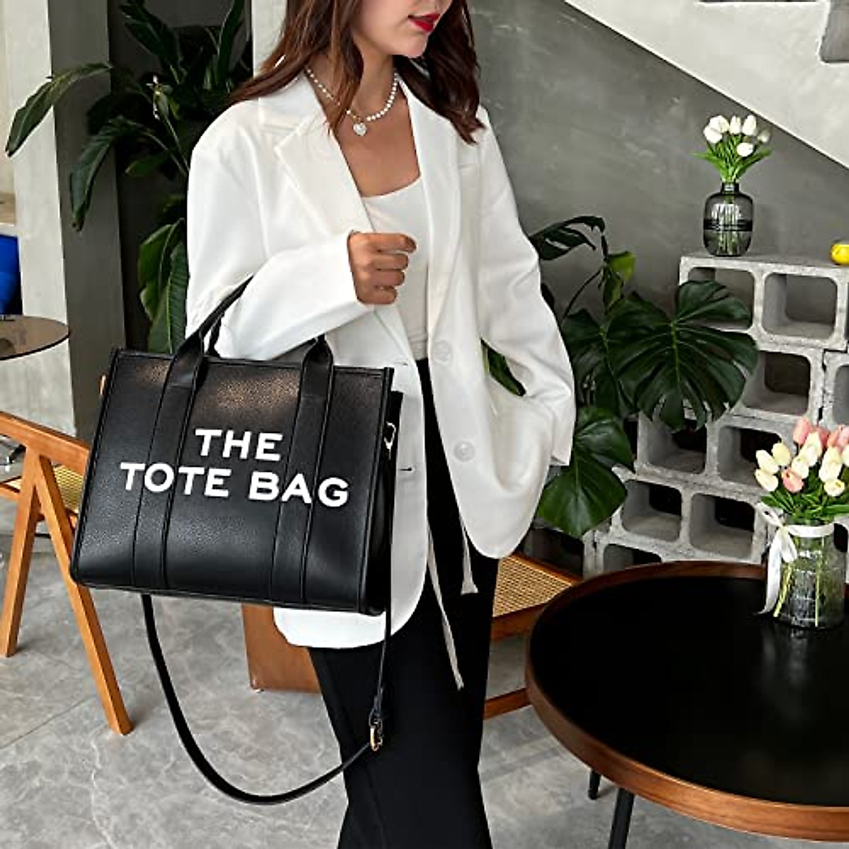 JBB Women Tote Bags PU Leather Cute Crossbody Travel School Office Beach Shoulder Handbags Hobo Satchel with Zipper Black