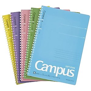 KOKUYO Spiral Lined Notebook, 5 Pack 10'' x 7'' Pastel Journal B5 Campus Soft Ring Notebooks with Dot 7 mm Ruled, 40 Sheets, 1 Subject Notebook, Note Taking for School. Japan Import (SU-S111AT)