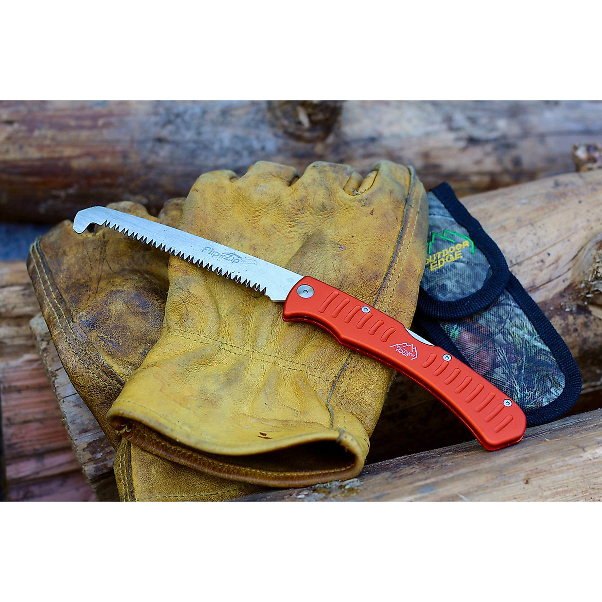 Outdoor Edge 4.5" Flip N' Zip Saw - Lightweight Folding Aluminum Handle Outdoor-Hunting Saw with 65Mn Spring Steel Blade and Triple Ground Saw Teeth for Bone and Wood with Nylon Sheath