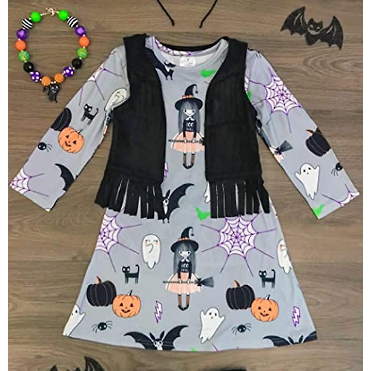 1-6T Toddler Kids Baby Girls Halloween Outfits Ghost Pumpkin Print Long Sleeve Dress Winter Clothes (Blue, 5-6 T)