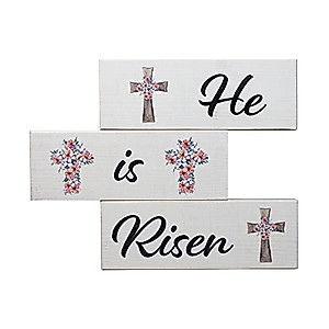 JennyGems He Is Risen Wooden Sign Set and Easter Decor, Tiered Tray and Tabletop Easter Decorations, Christian Easter, Made in USA