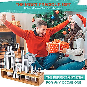 Bartender Kit,Cocktail Shaker Set,Bar Mixing Set with 24oz Stainless Steel and Bamboo Stand, Bar Set with Recipe by Bournis