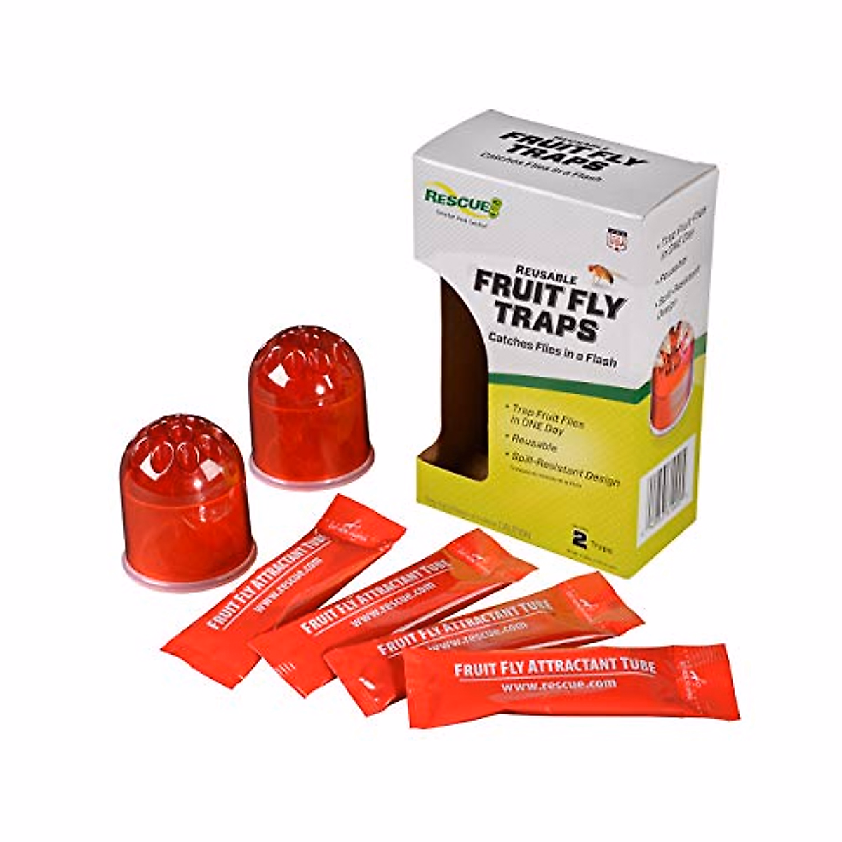 RESCUE! Reusable Indoor Fruit Fly Traps with Non-Toxic Liquid Attractant - 2 Traps, 2-Pack (4 Traps)