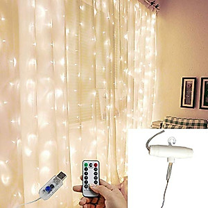 Winnerlion String Lights Curtain,USB 3 x 3 M 300 LED Curtain Lights 8 Modes Plug in Window Curtain String Lights for Christmas Wedding Party Home Garden Bedroom Indoor Wall (Yellow, 3x3m)