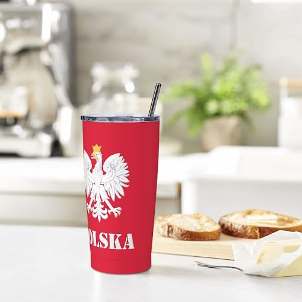 VKKOEWL Poland Polish Flag Stainless Steel Insulated Tumbler 20 Oz Travel Water Bottle Coffee Mug Drink Cup With Lid Straw