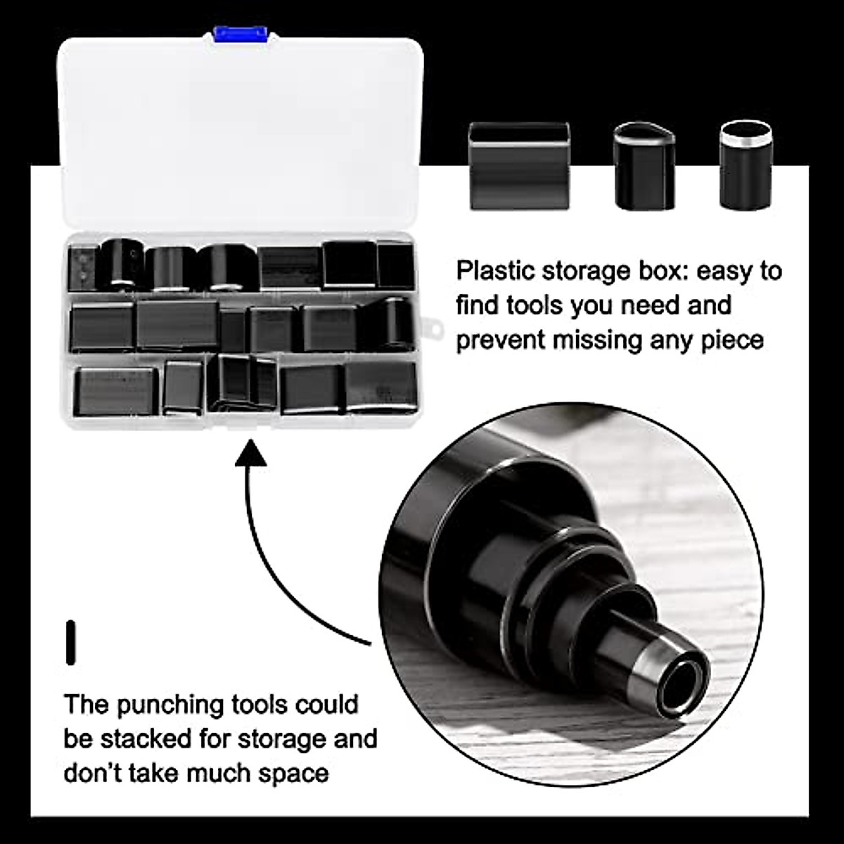 Ftyiwu 52 Shapes Style Leather Hollow Cutter Punch Tools, Leather Hole Punch Tools Set with Leather Cutter Punch and a Leather Carving Hammer, Leather Punch Cutter Tools for Handmade Leather Craft