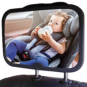 Funbliss Baby Mirror for Car, Safety Car Seat Mirror for Baby Rear Facing with Anti-vibration, Shatterproof, Crash Tested and Certified,Black