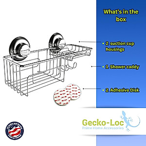 Gecko-Loc Large Combo suction cup wall mount bathroom shower caddy - shampoo storage basket shelf organizer caddie bath shelves - Silver