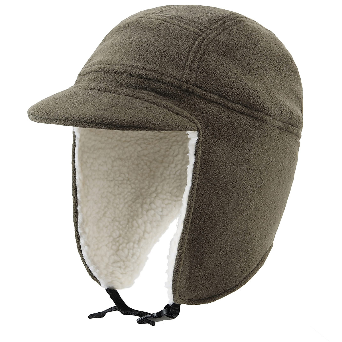 Connectyle Mens Fleece Beanie Hat with Ear Flap Warm Winter Hats with Brim Outdoor Fishing Skull Cap Army Green