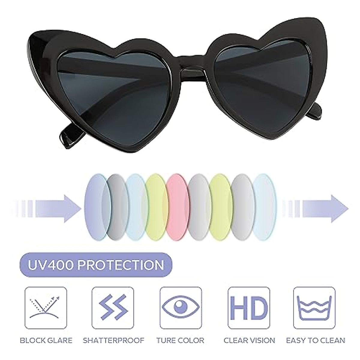 FUNUPUP 8 Pairs Heart Shaped Sunglasses Bachelorette Party Sunglasses Bride Bridesmaid Heart Glasses for Women Party Favors