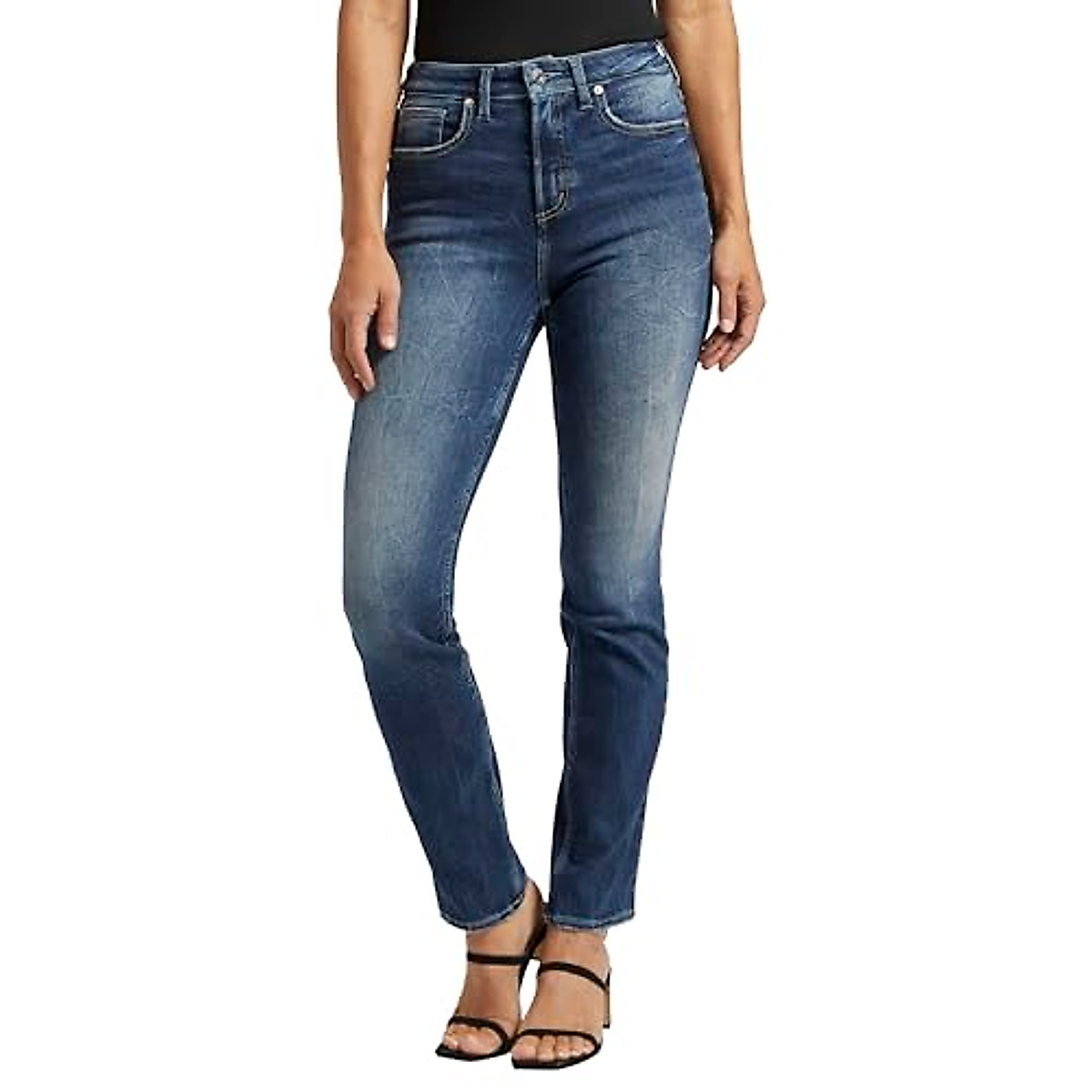 Silver Jeans Co. Women's Infinite Fit High Rise Straight Leg Jeans, Med Wash INF339, Large/31" Inseam