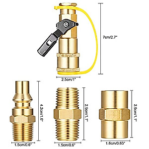 AutoRocking 1/4" Propane Quick Connect Adapter Assembly Kit, 1/4" Shutoff Valve and Full Flow Plug, with 3/8" Female Flare