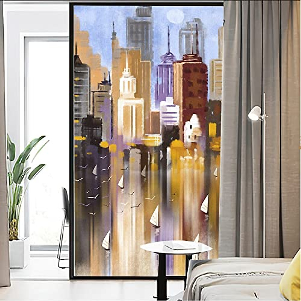 Window Film Window Decal Window Film Privacy Frosted Glass Sticker Birds Building Decoration Adhesive Sticker for Home Privacy Window Decal (Size : 60x120cm)