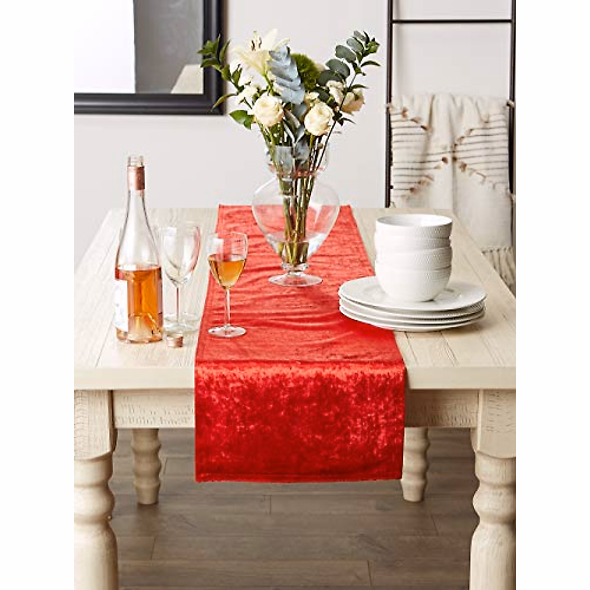 DII Velvet Collection Tabletop, Table Runner, 14x72, Red