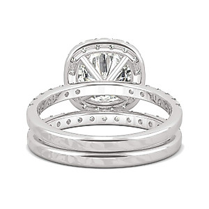 Charles & Colvard Created Moissanite 8mm Round Cut Bridal Ring Set for Women | 2.87 cttw DEW | Lab Grown | Solid 14K White Gold with Rhodium | Size 9