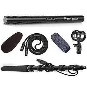 Sennheiser MKE 600 Video, Cinema and Broadcasting Shotgun Microphone Complete Kit with LyxPro Boompole, Shockmount, Windscreen Bundle