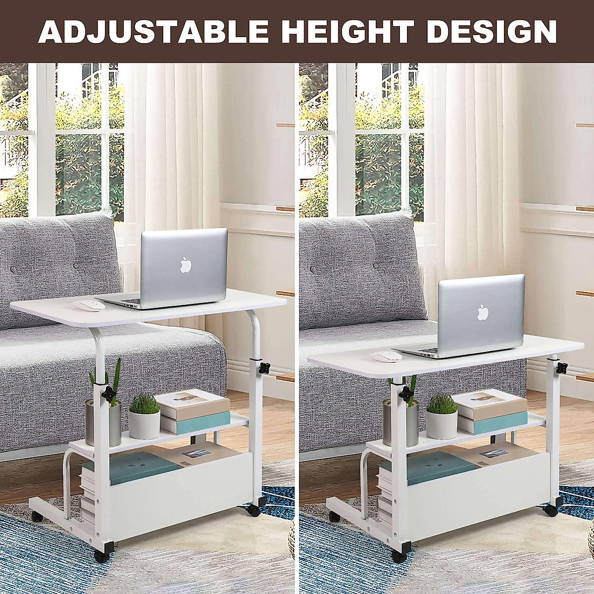 Small Desk for Laptop Small Space Portable Desk Living Room Sofa Bedroom Bedside with Storage Home Office Desk Adjustable Height Desk Removable Home Office Desk Furniture Size 32 * 16 inches White A