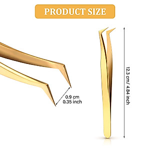 3 Pieces Volume Tweezers Eyelash Extension Tweezers Curved 6A Tip False Lash Tweezers Stainless Steel Precision Tweezers for Individual and 3D 6d Volume Eyelash Extension (Gold)
