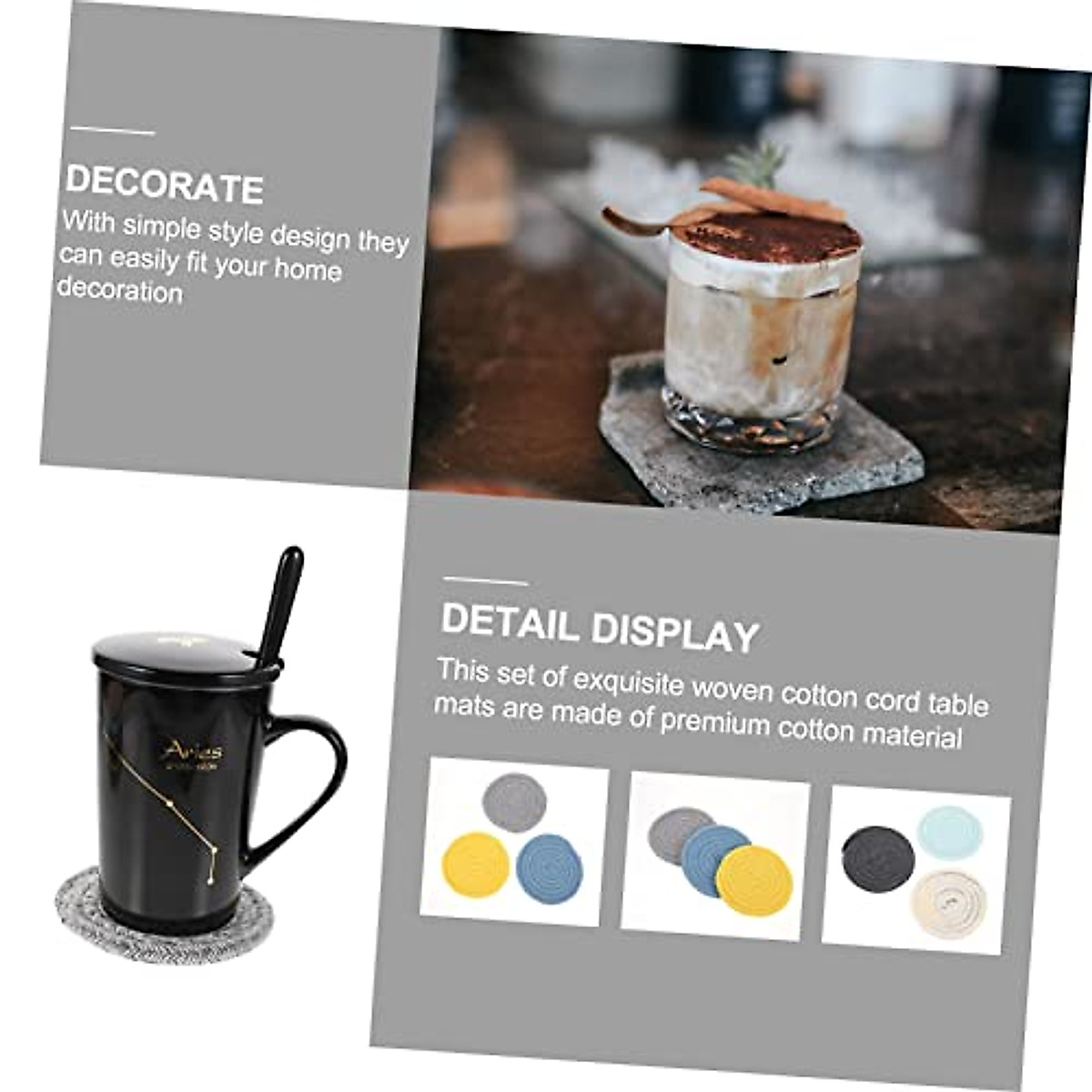 FELTECHELECTR 8pcs Cotton Rope Coaster Braided Placemats Glass Coasters for Drinks Desk Mat for Desktop Cotton Trivets DIY Woven Coasters Straw Braided Coasters Teacup Potholders Bowl Mats Jute