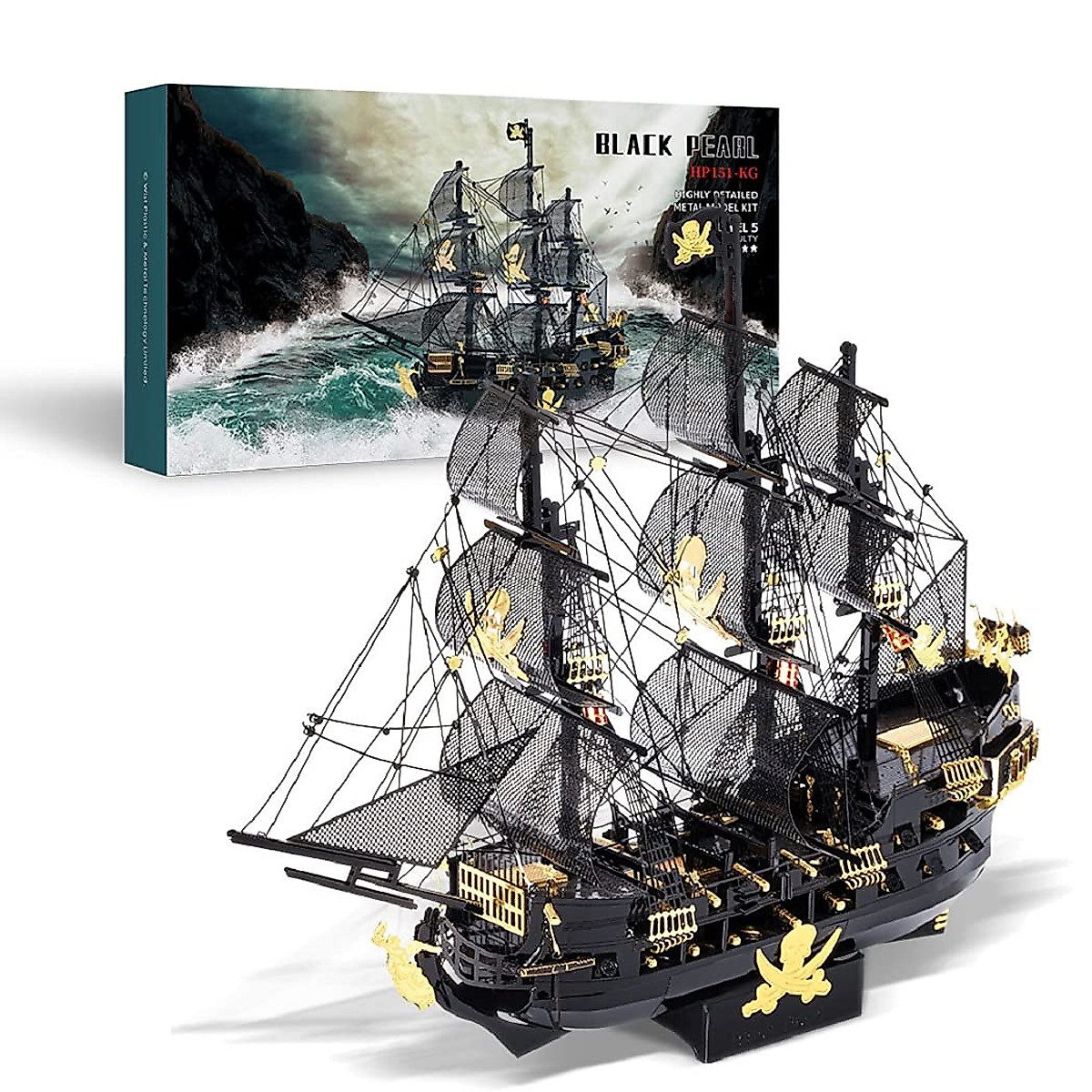 Piececool 3D Puzzles for Adults, Black Pearl Pirate Ship Metal Model Kits, 3D Watercraft Model Building Kit, DIY Craft Kits for Family Time, Great, 307Pcs