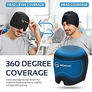 Migraine Relief Cap Ice Head Wrap Headache and Migraine Hat | Headache Relief with Hot/Cold Gel Head Ice Pack with Face and Eye Headache Mask Compress Black