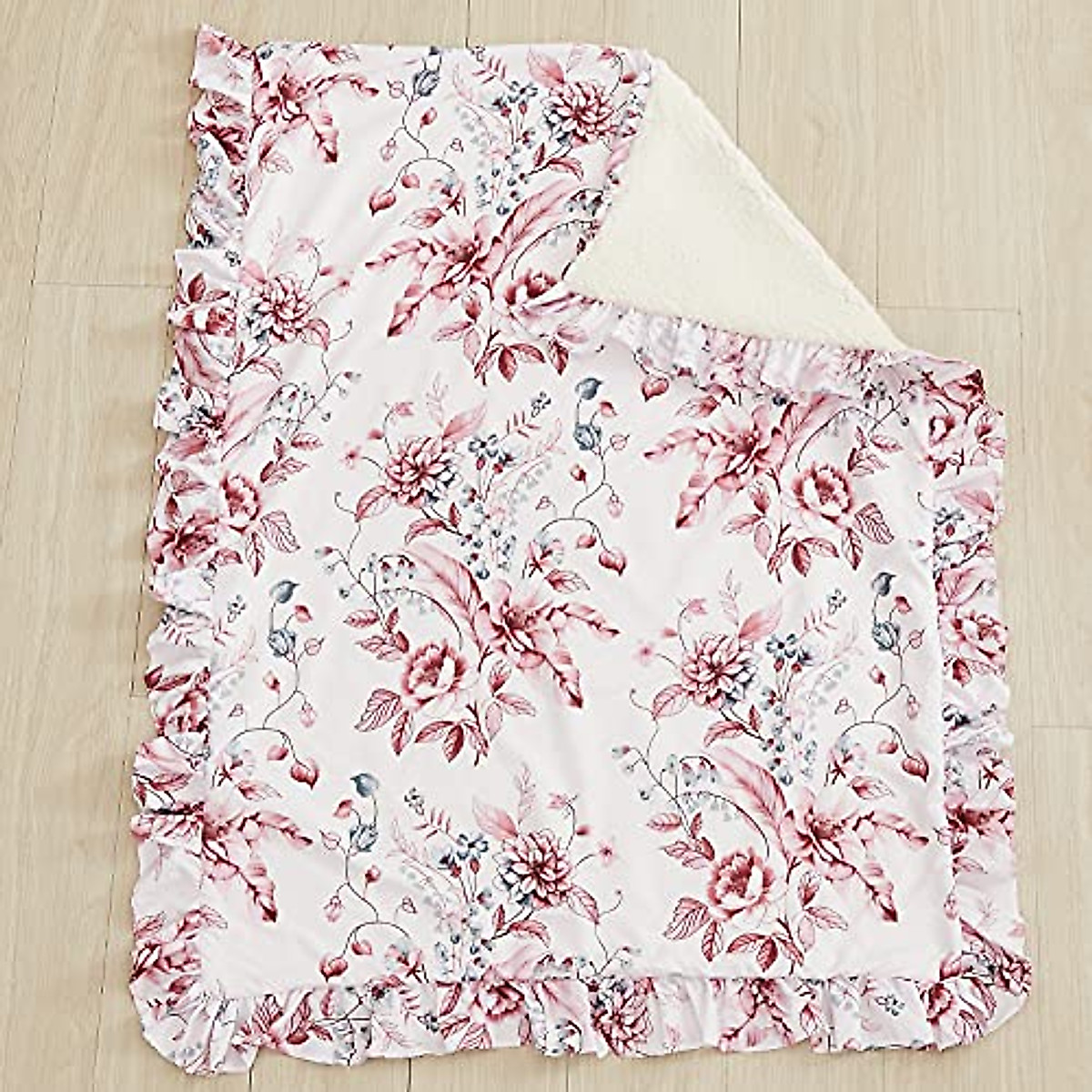 Brandream Girls Nursery Bedding Pink Floral Crib Bedding Set 3 Piece Farmhouse Baby Blanket Set, 3 Piece