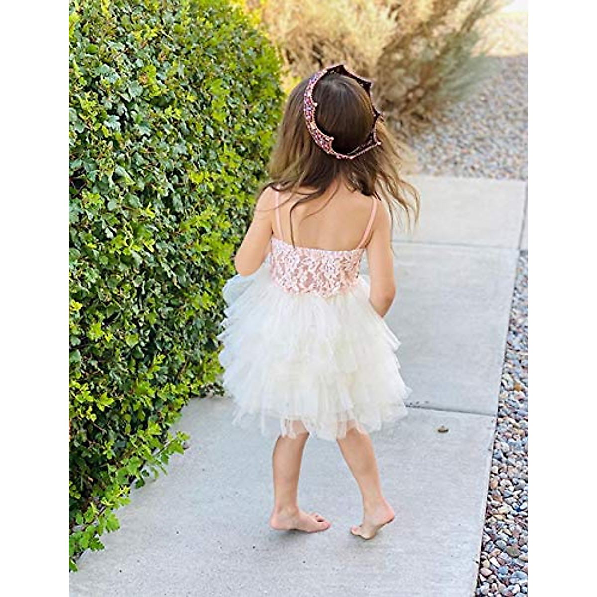 Cilucu Girls Dress Toddler Kids Party Dress Sequin Tutu Pageant Lace Dresses Gown for Flower Girl Baby Rose Gold Off White 3T-4T